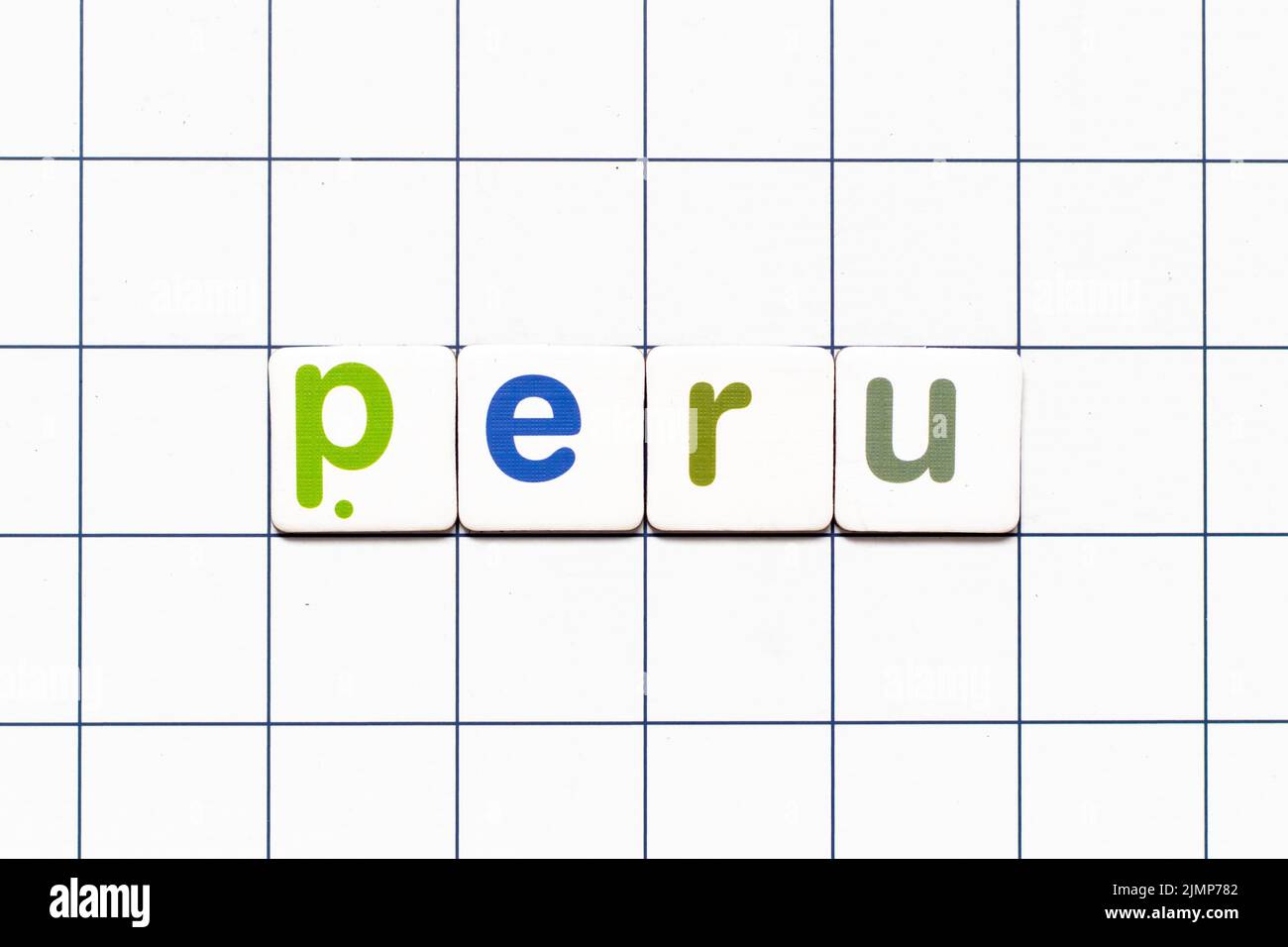 Colorful tile letter in word peru on white grid background Stock Photo ...