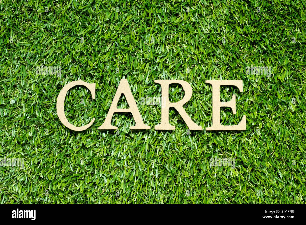 Wood alphabet letter in word care on green grass background Stock Photo ...