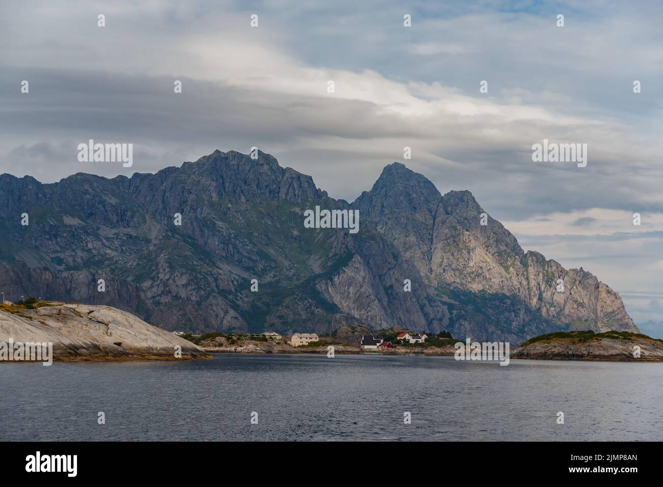 Norwegian seascape, rocky coast with dramatic skies, the sun breaks ...