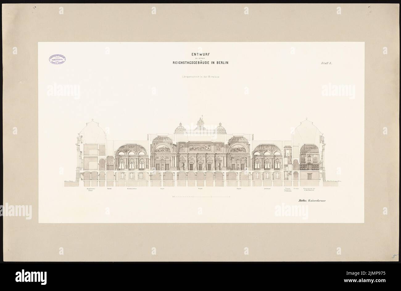 Gorgolewski Zygmunt (1845-1903), Reichstag, Berlin (without date): Longitudinal section in the ...