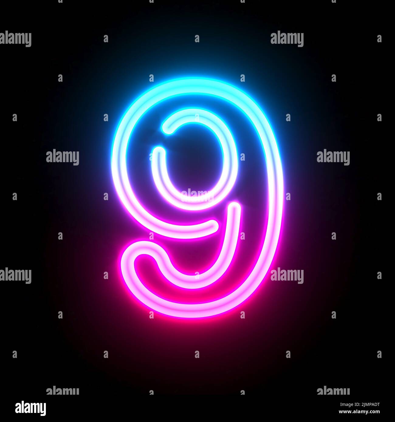 Blue pink glowing neon tube font Number 9 NINE 3D Stock Photo - Alamy