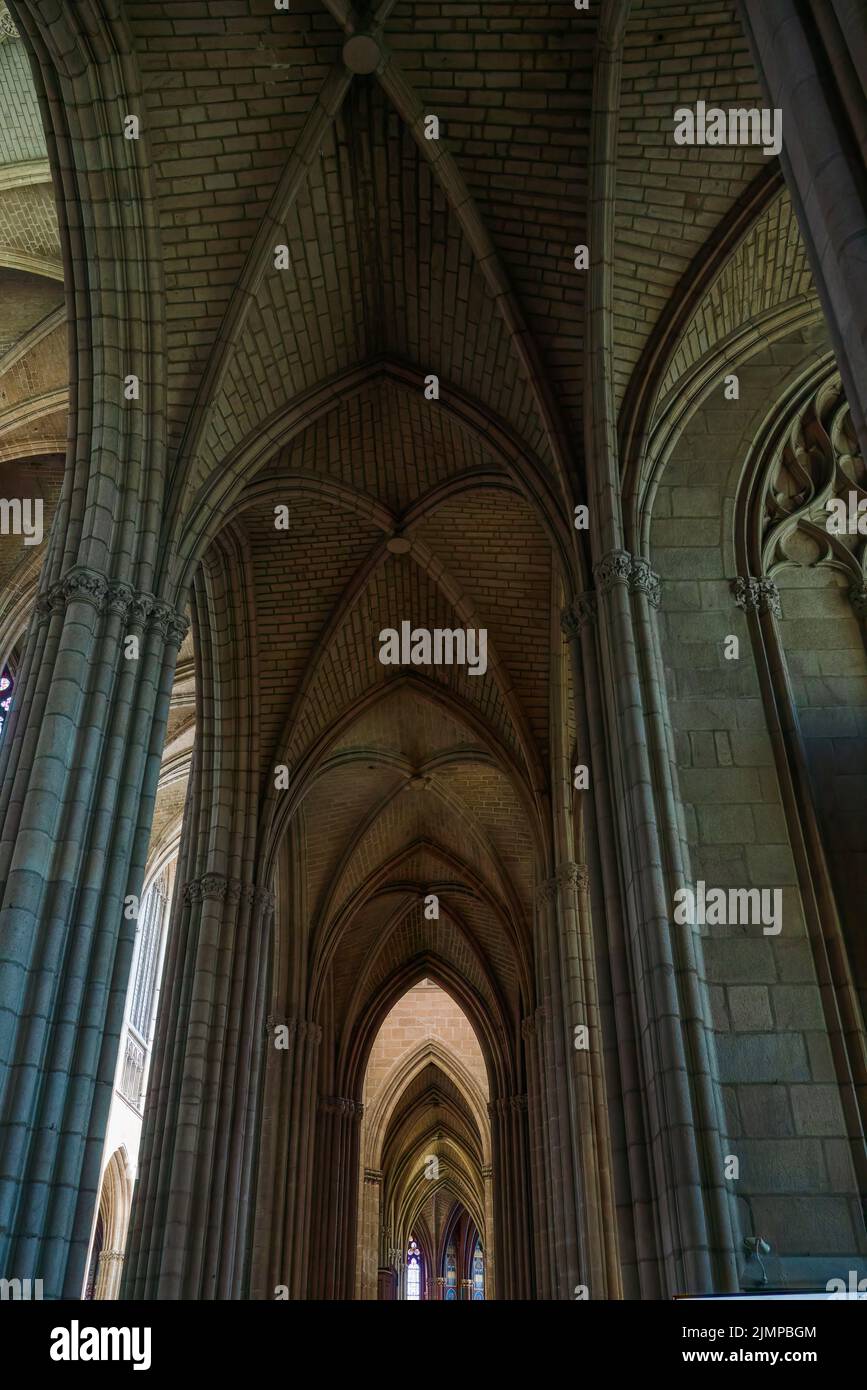 interior architecture of a large gothic style church, Limoges France ...