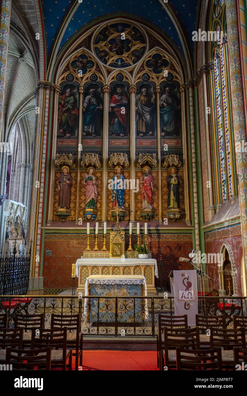 interior architecture of a large gothic style church, Limoges France ...