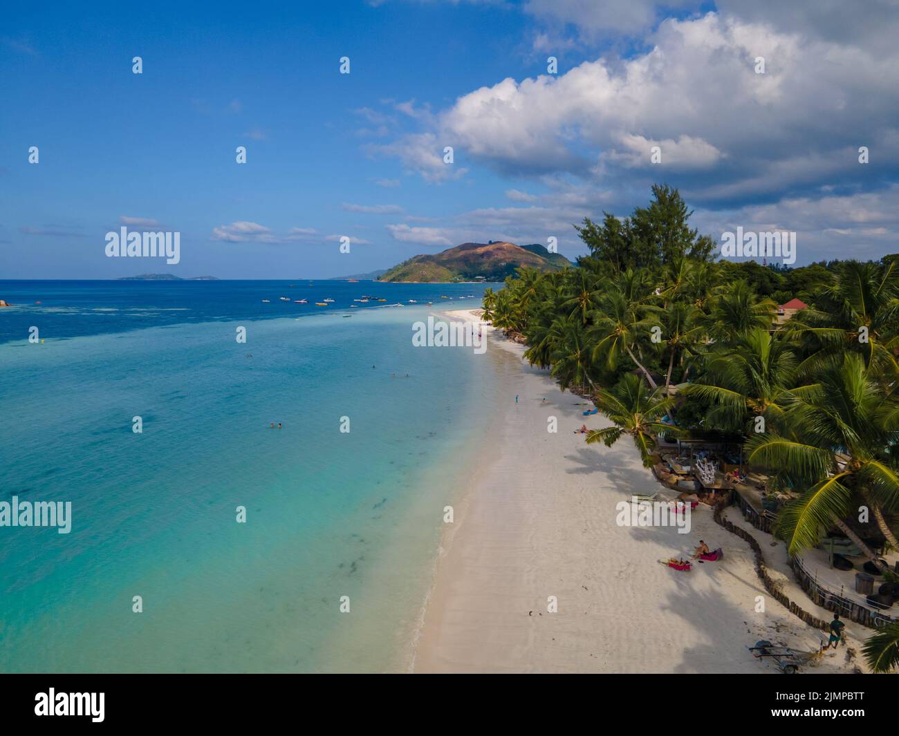 Praslin Seychelles tropical island with withe beaches and palm trees ...