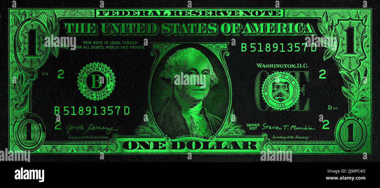 green textured 1 US dollar banknote with black background for design ...