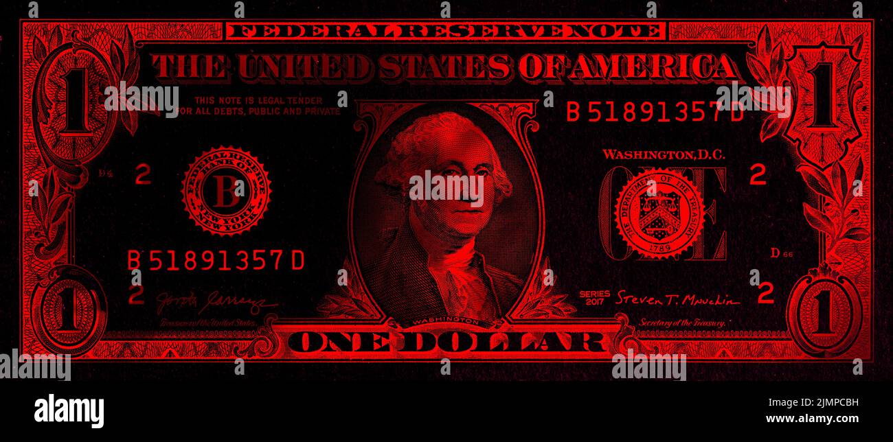 red textured 1 US dollar banknote with black background for design ...