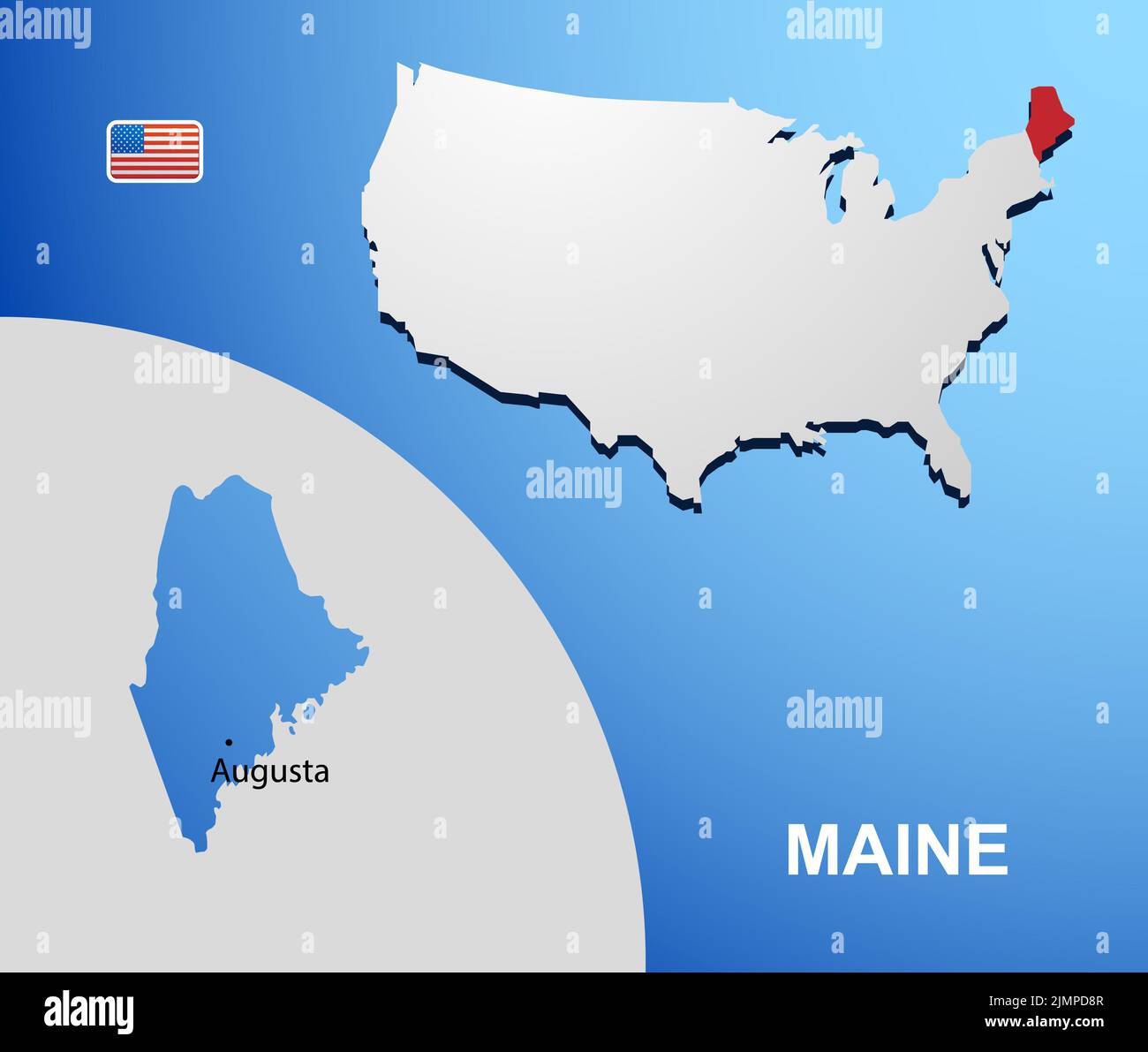 Maine flag button map hi-res stock photography and images - Alamy
