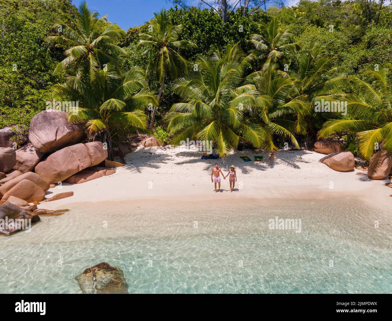 Praslin Seychelles tropical island with withe beaches and palm trees ...