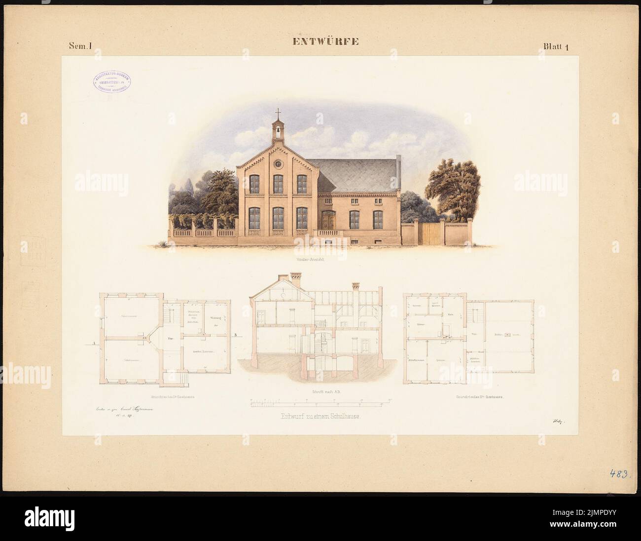 Hoffmann Emil (1845-1901), school building (15.O03.1869): front view ...