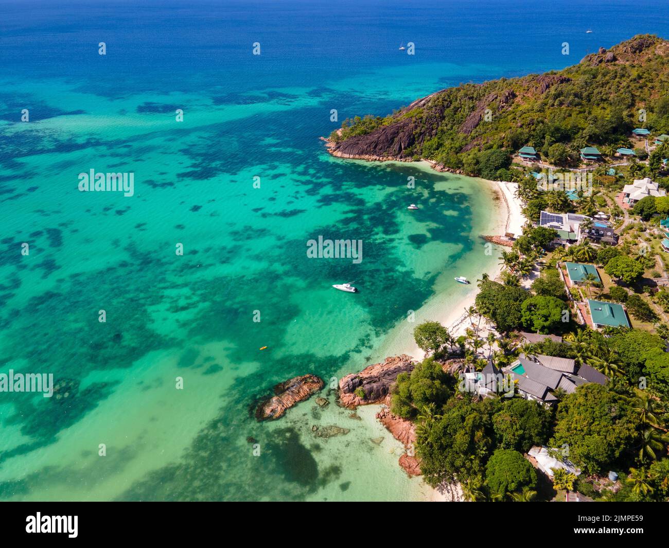 Praslin Seychelles tropical island with withe beaches and palm trees ...
