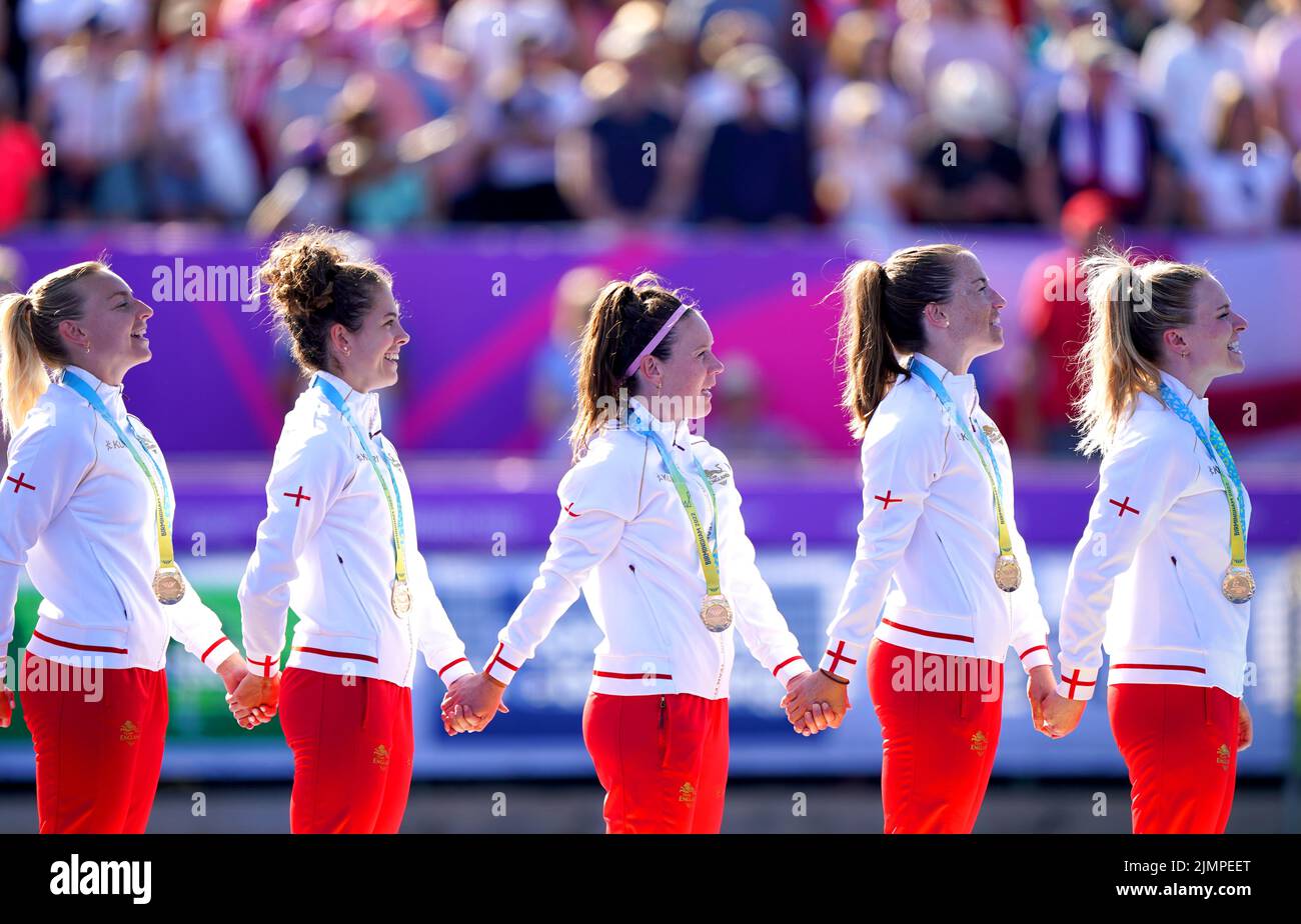 The England team sing the national anthem after being presented with ...