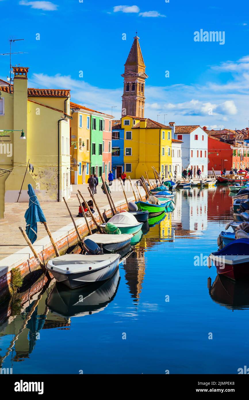 Colorful houses and an inclined tower Stock Photo - Alamy