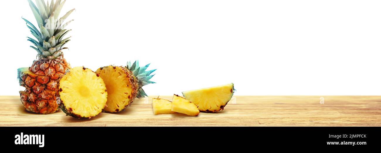Fresh ripe pineapple fruit, pineapple fruit slices isolated Stock Photo ...