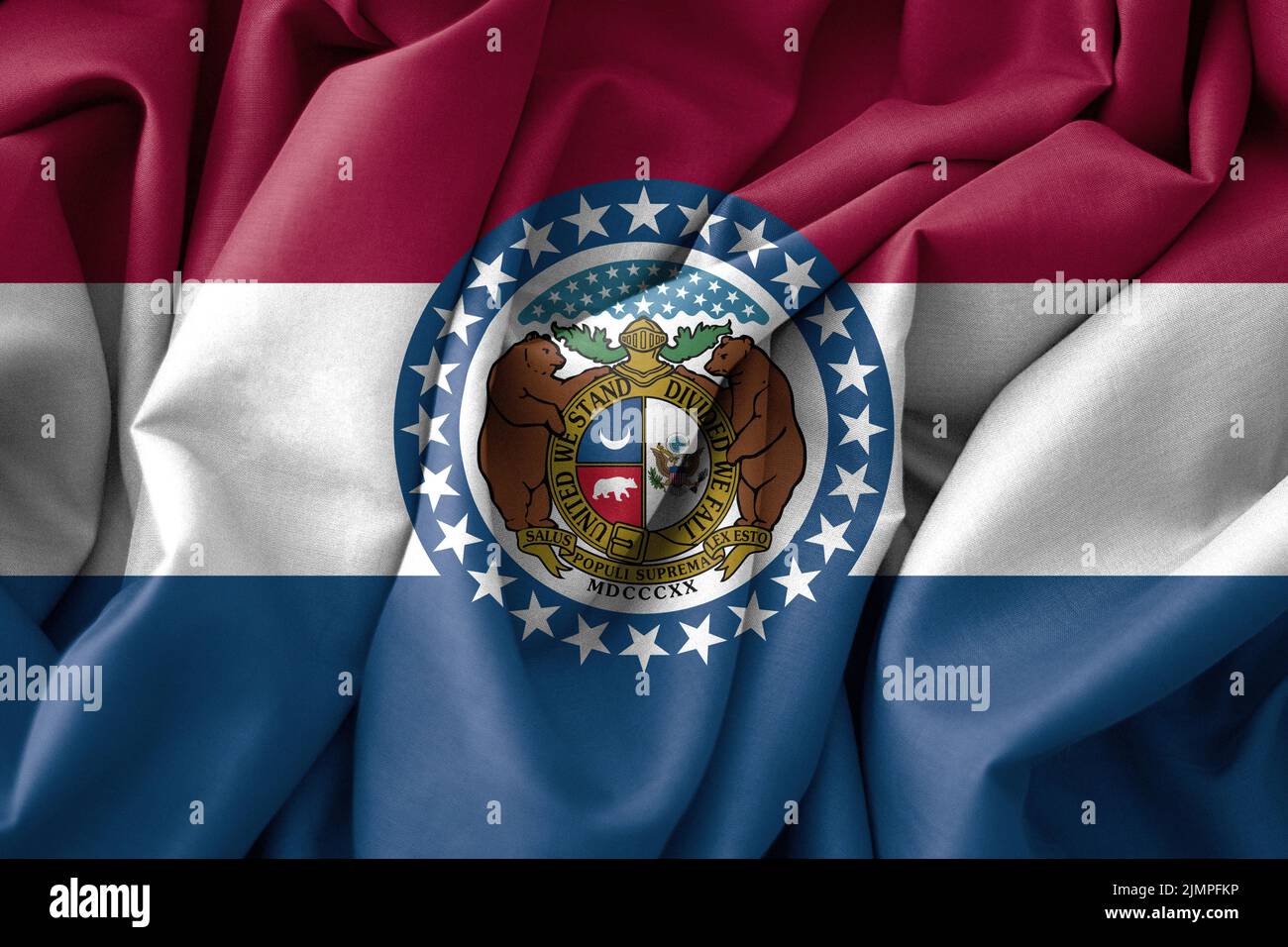 Missouri Flag, USA State Flag Missouri, fabric flag Missouri, 3D work and 3D image Stock Photo ...