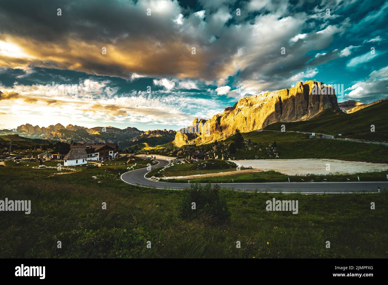 Evening twilight at Sella Pass in the Dolomites Stock Photo - Alamy
