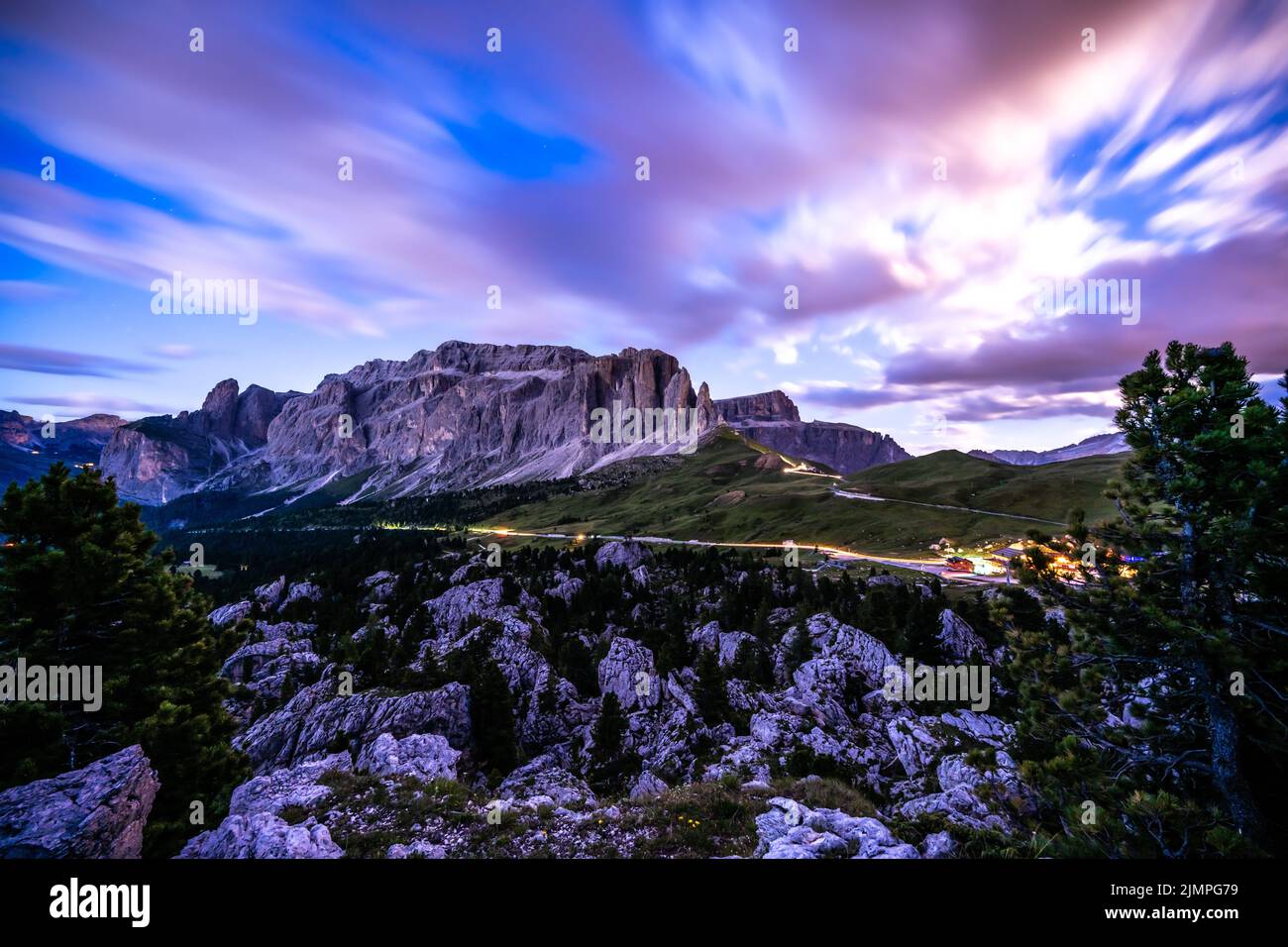 Evening twilight at Sella Pass in the Dolomites Stock Photo - Alamy