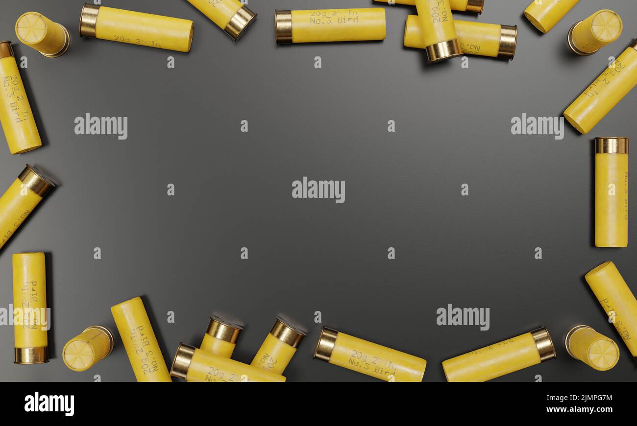 3d render illustration of a shotgun ammunition on black background ...