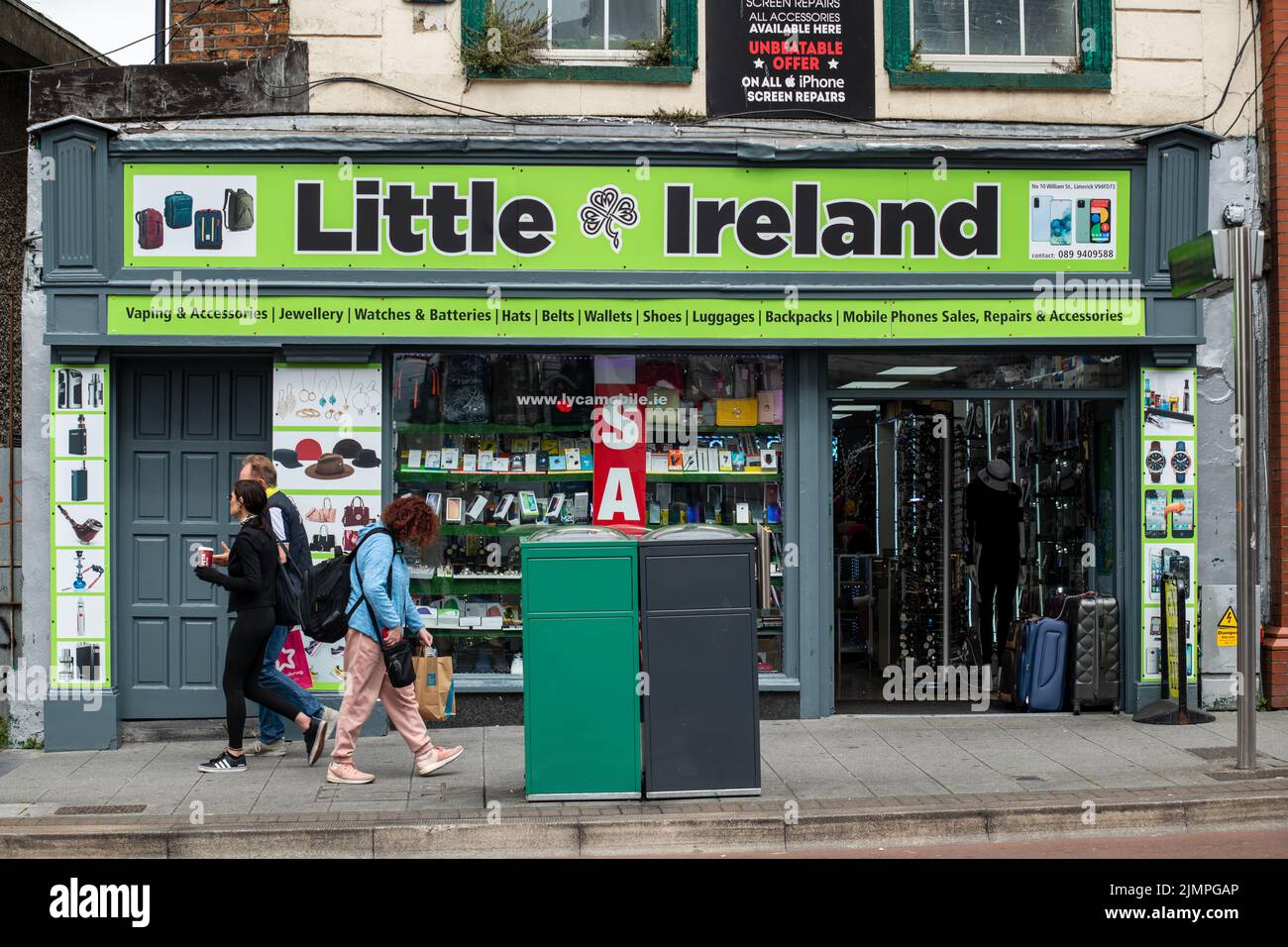 Limerick, Ireland 06-August,2022 view of city, pab facade, store ...
