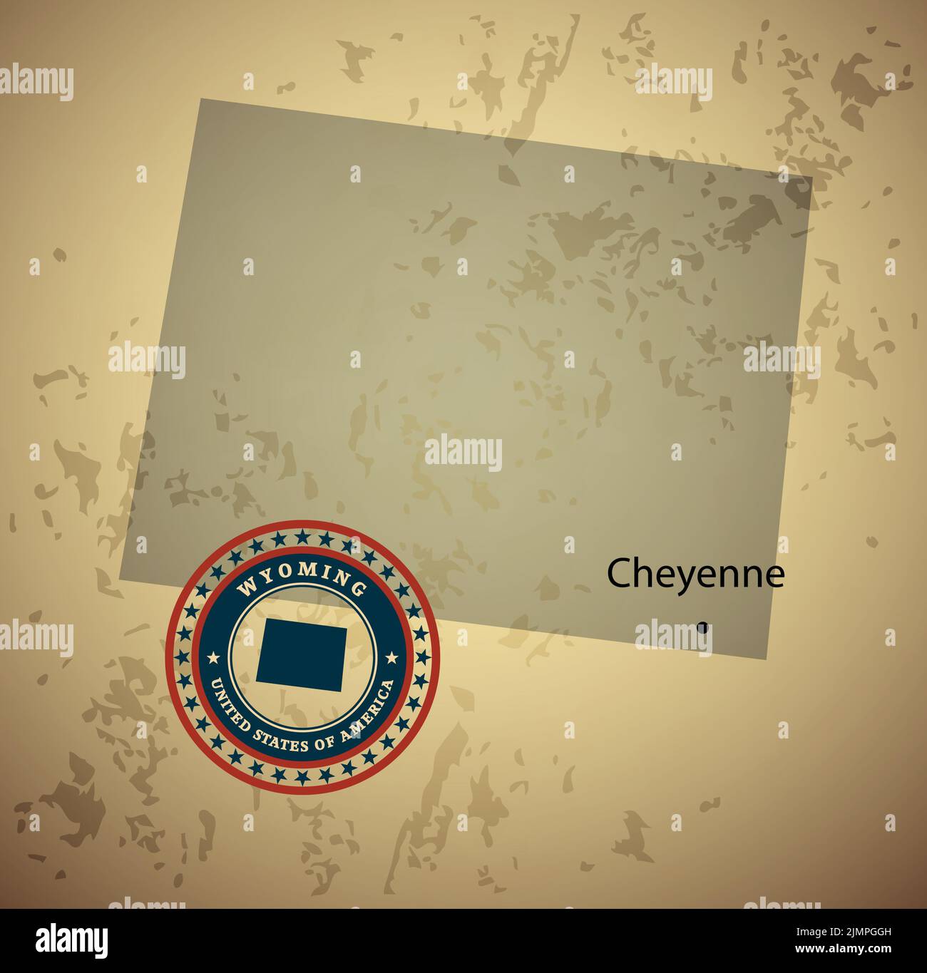 Wyoming map with stamp vintage vector background Stock Photo - Alamy