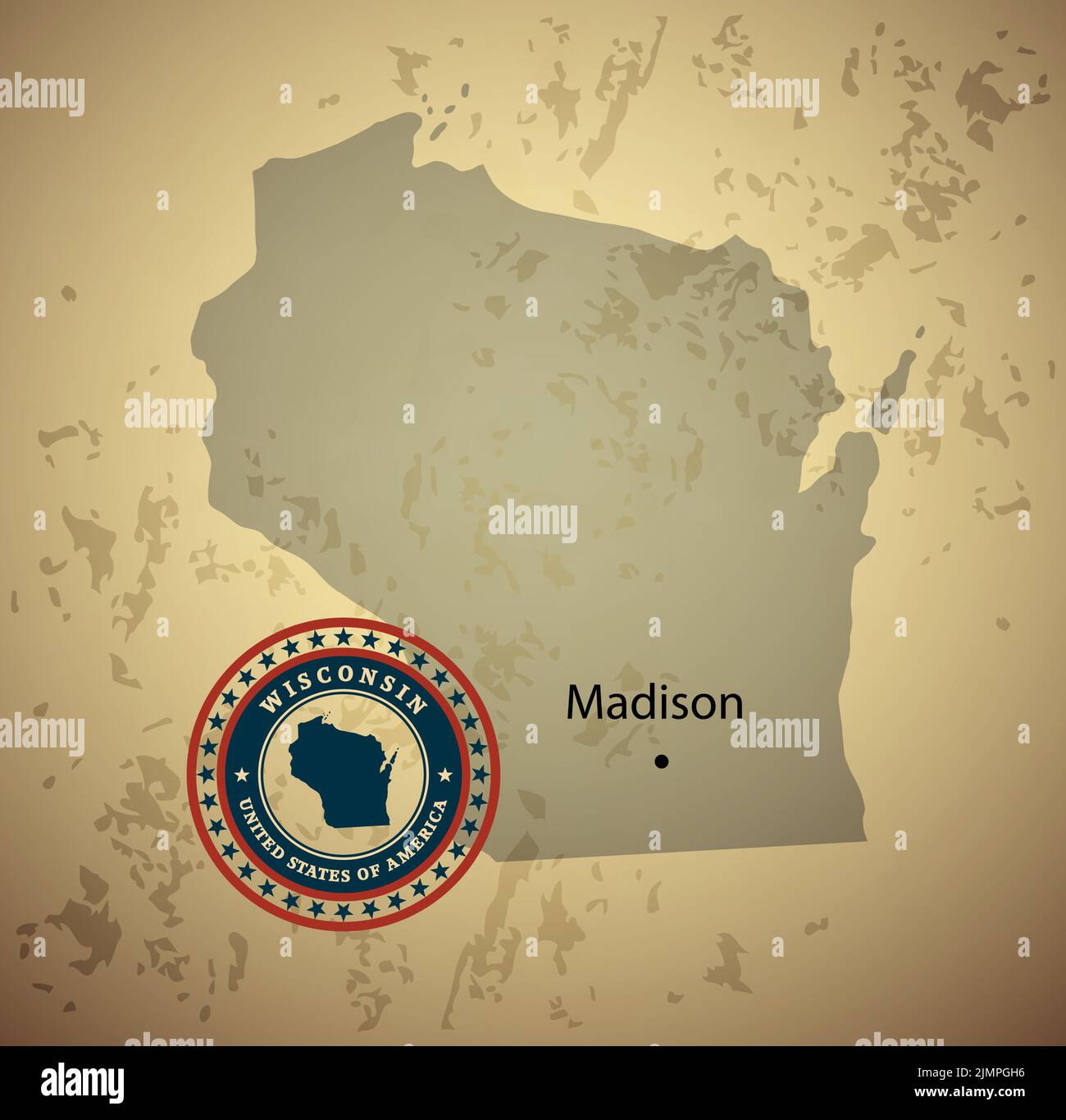 Wisconsin map with stamp vintage vector background Stock Photo - Alamy