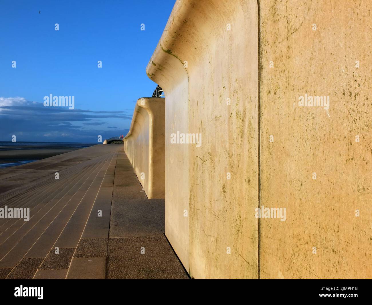 Perspective view of the concrete seawall in blackpool with steps ...