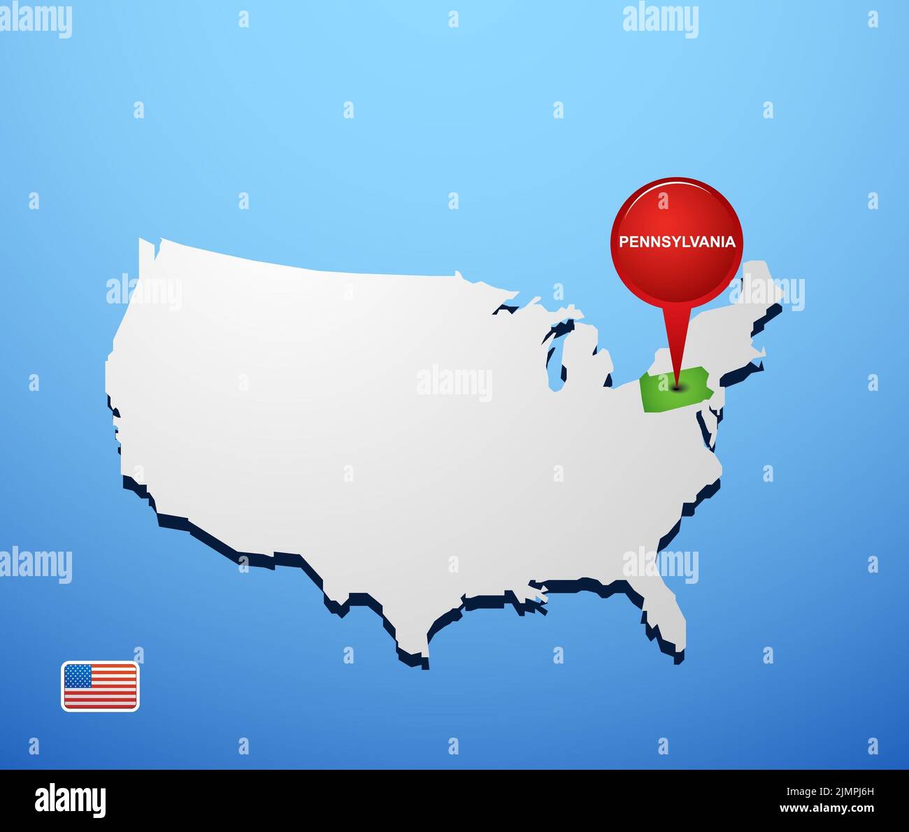 Pennsylvania on USA map Stock Photo - Alamy