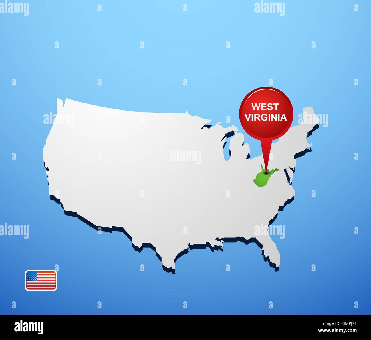 West Virginia on USA map Stock Photo - Alamy