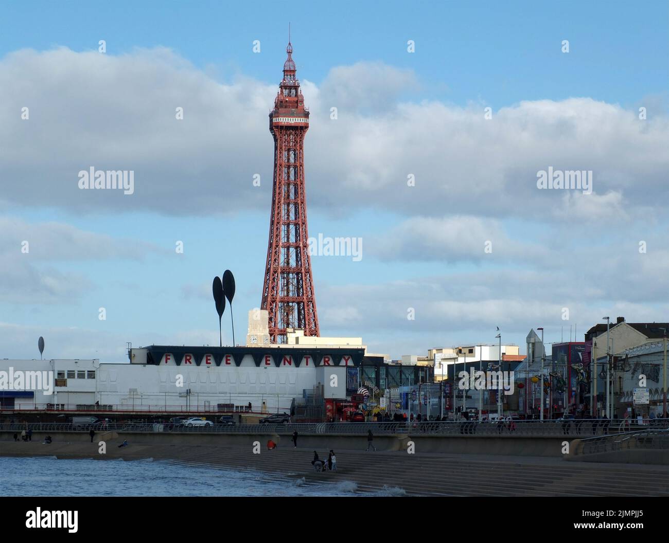 View of of blackpool with the north pier entrance seafront buildings ...