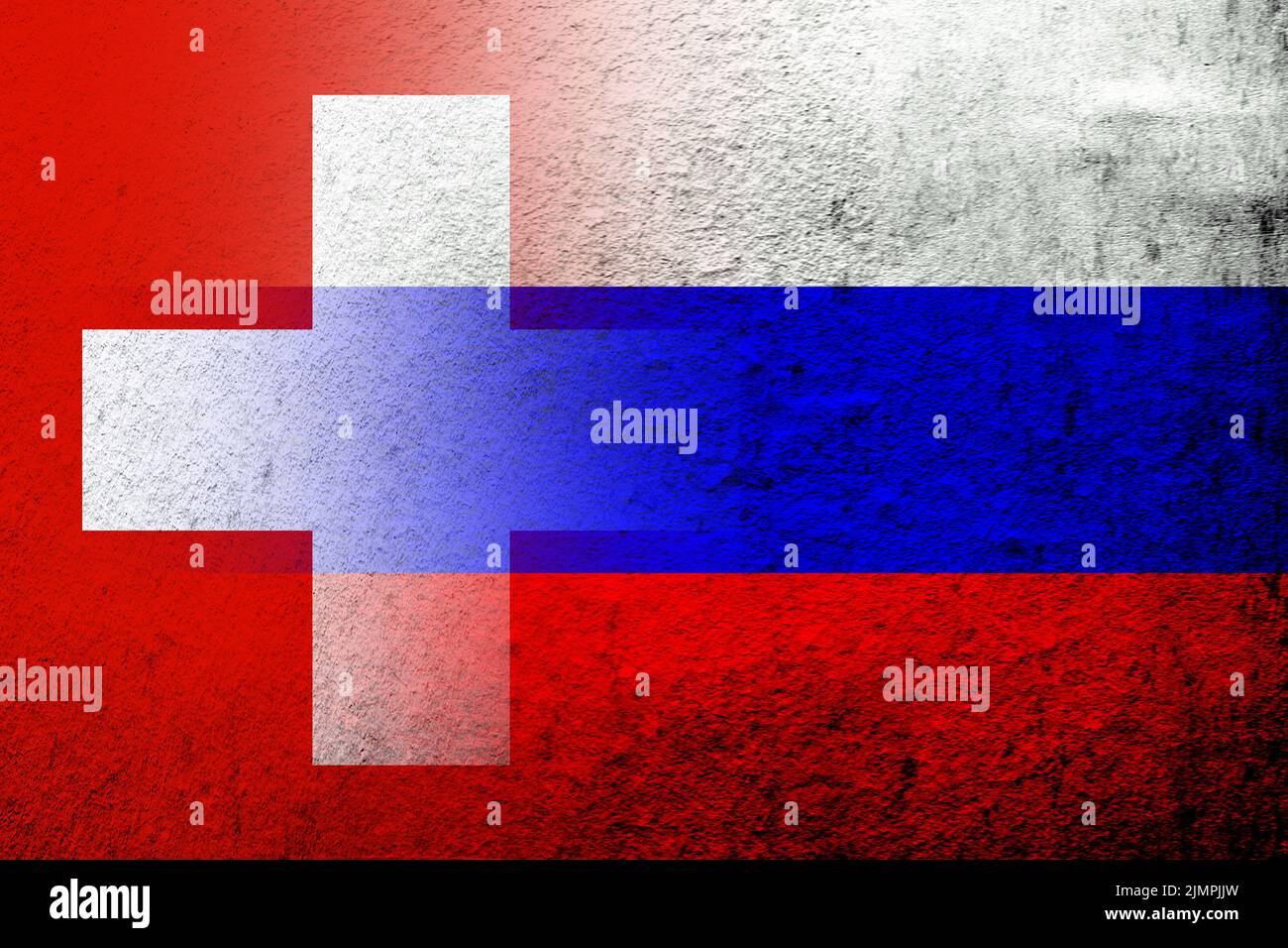 National flag of Russian Federation with National flag of Switzerland ...