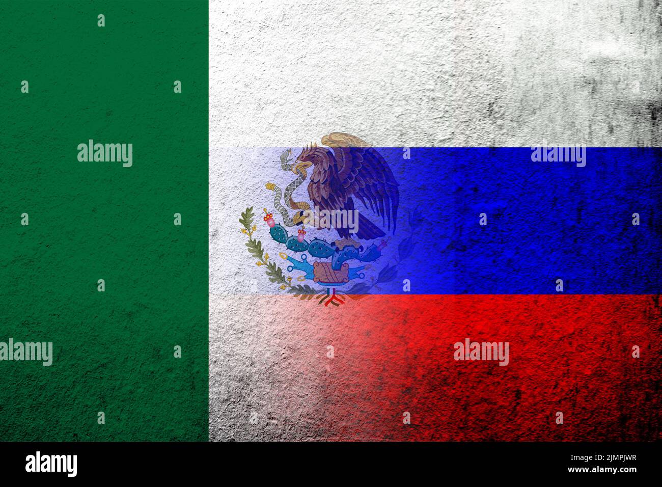 National flag of Russian Federation with Mexico National flag. Grunge ...