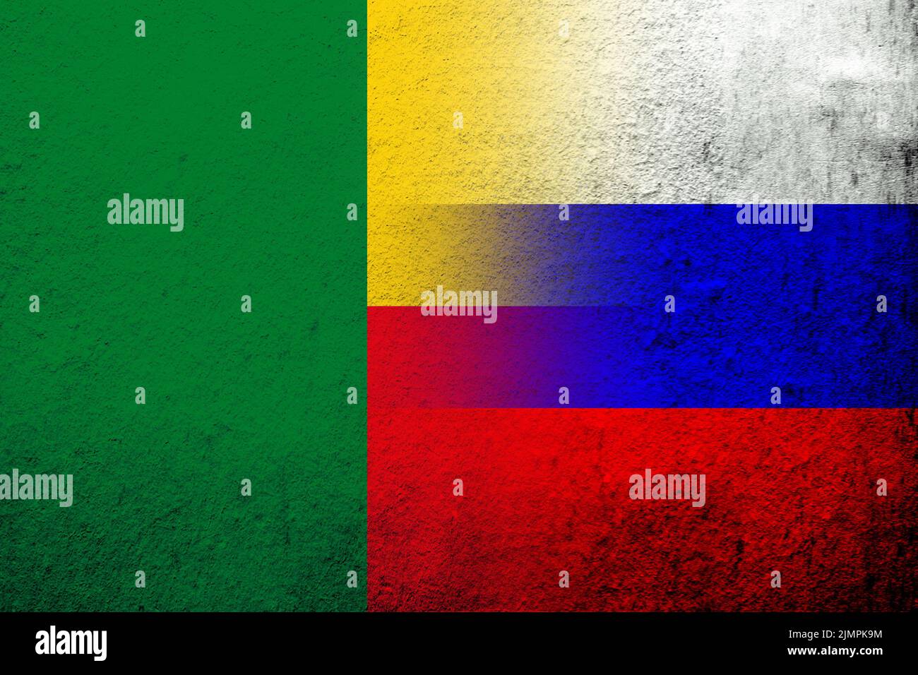 National flag of Russian Federation with Republic of Benin National ...