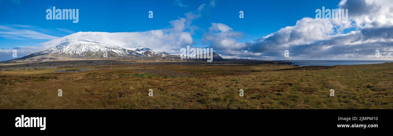 View during auto trip in West Iceland highlands, Snaefellsnes peninsula ...