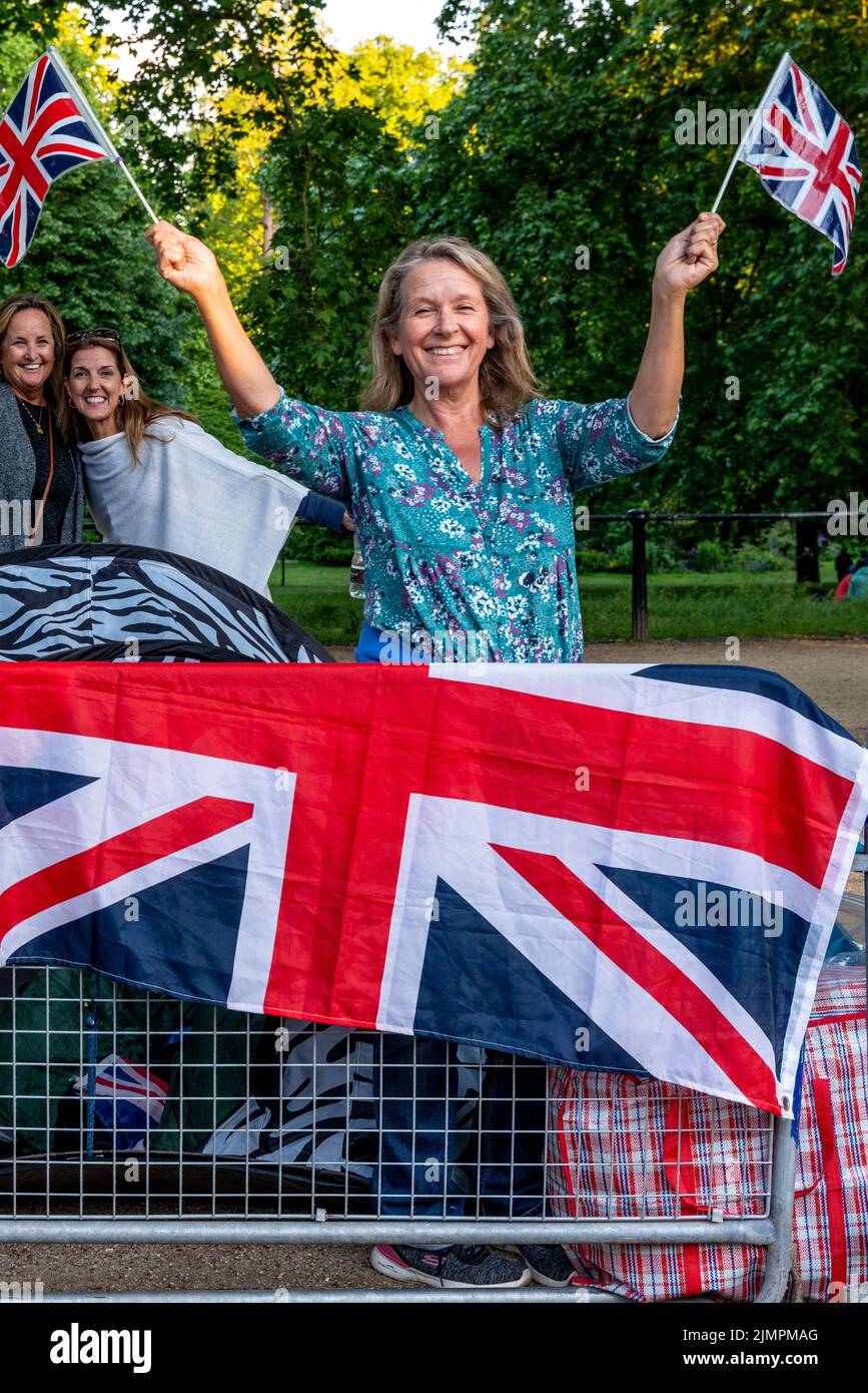 A British Woman Waves Union Flags Before The the Queen's Birthday ...