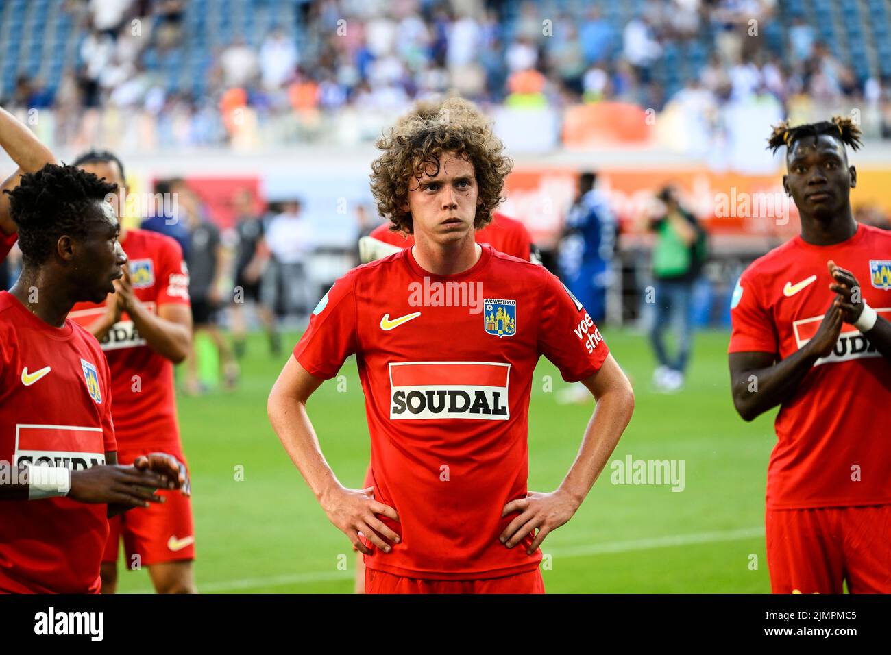 Westerlo's Maxim De Cuyper shows defeat after a soccer match between ...