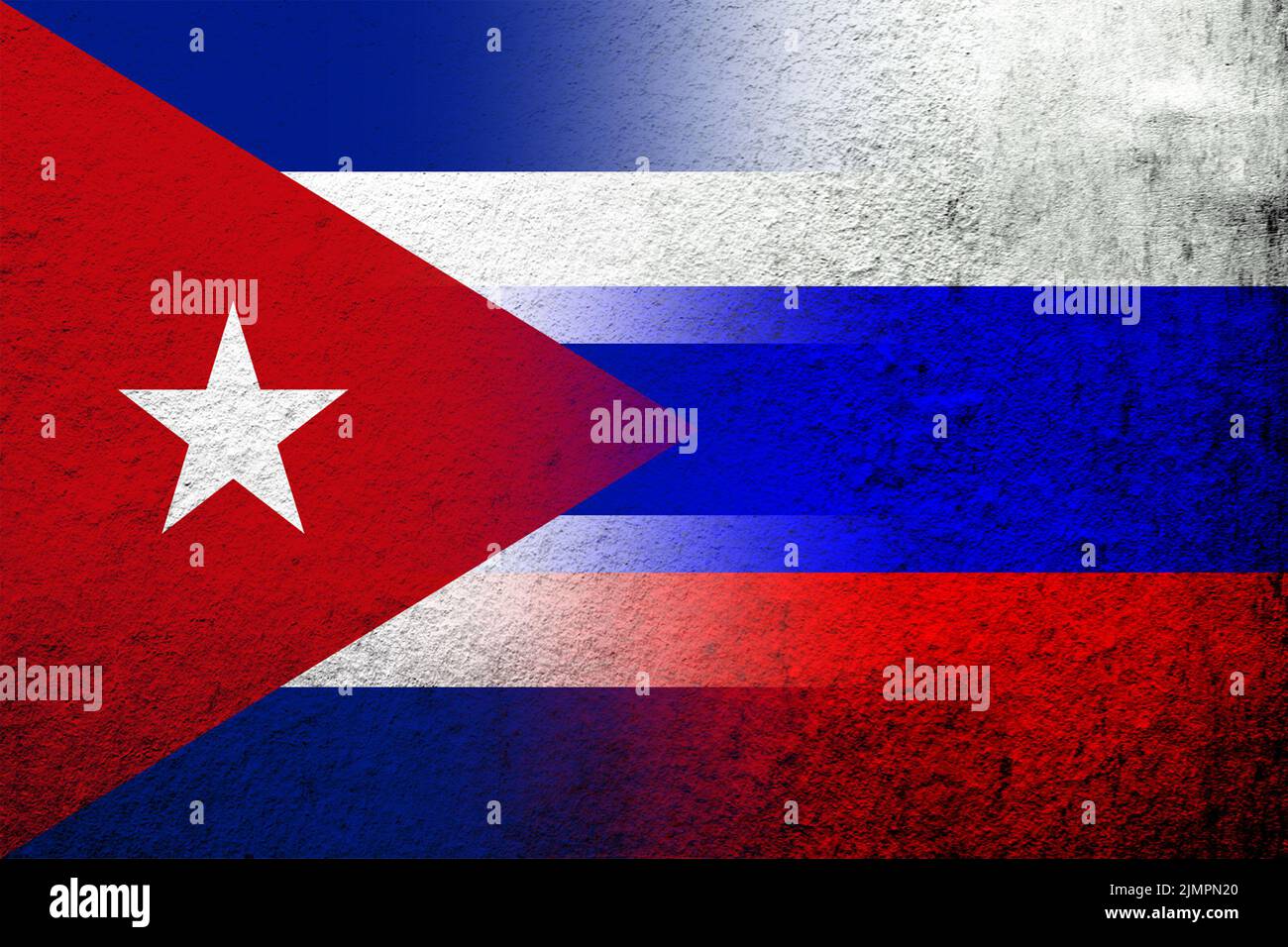 National flag of Russian Federation with The Republic of Cuba National ...