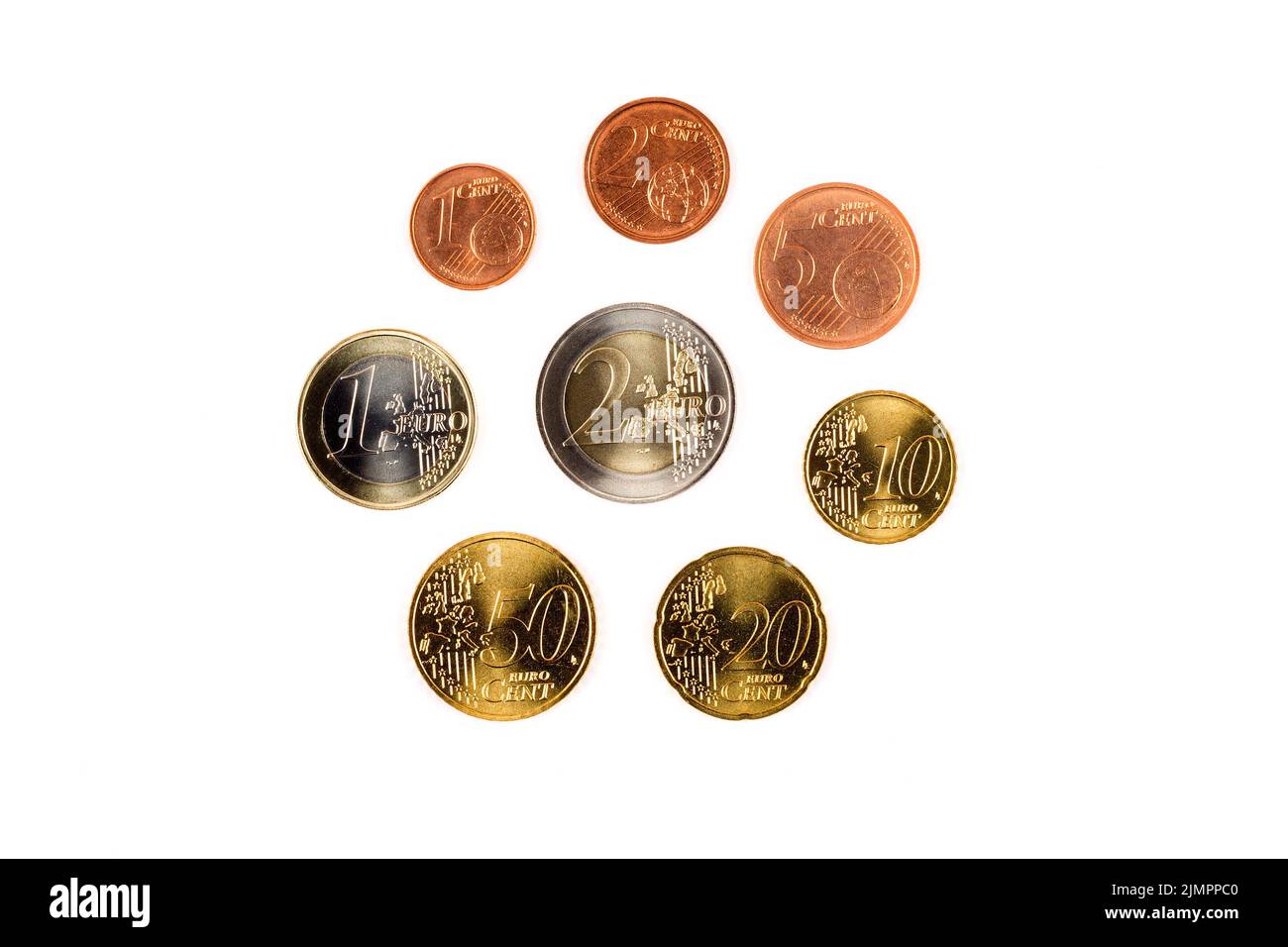 European coins on a white background - Euro Stock Photo - Alamy