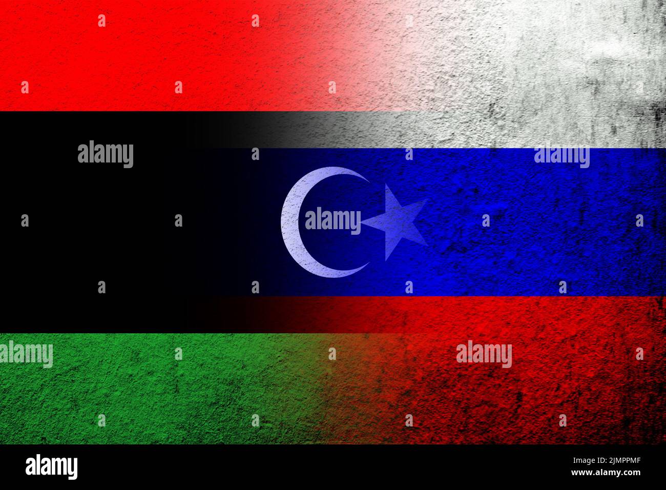 National flag of Russian Federation with The State of Libya National ...