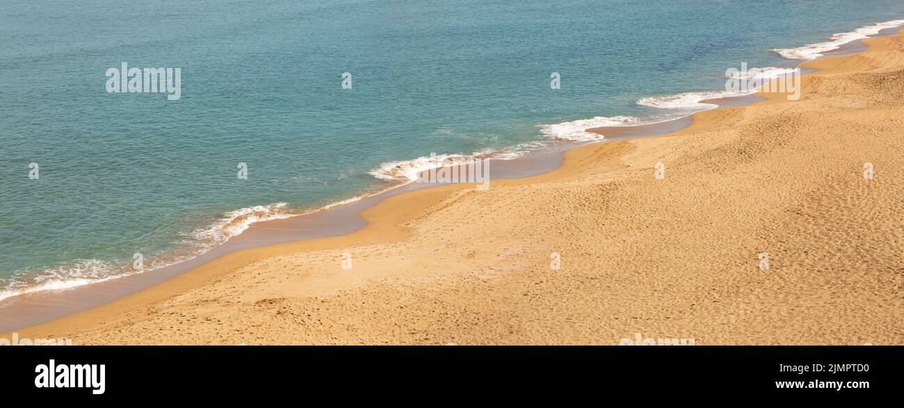Deserted beach seen from above. Panoramic coastal landscape. Space for ...