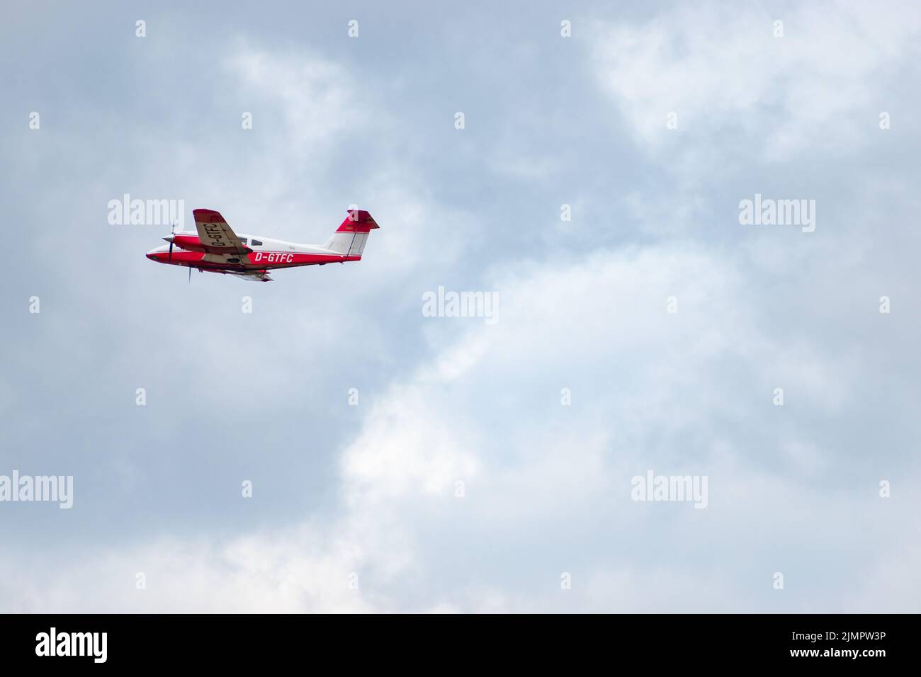 Muenster, Germany, July 9, 2022 Piper PA44-180 Seminole propeller plane ...