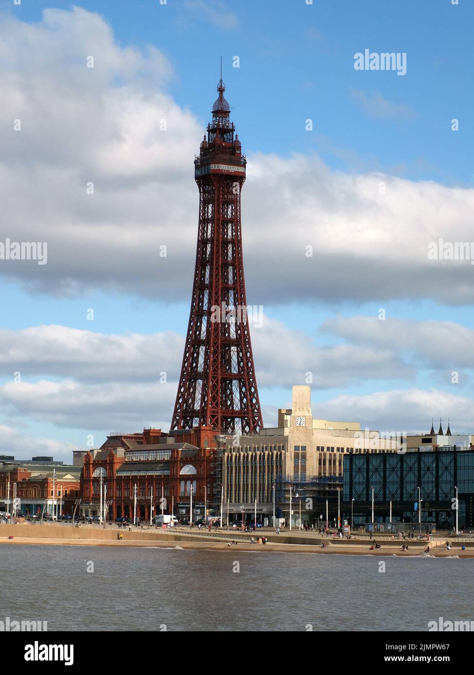 View of of blackpool with the north pier buildings and tower reflected ...