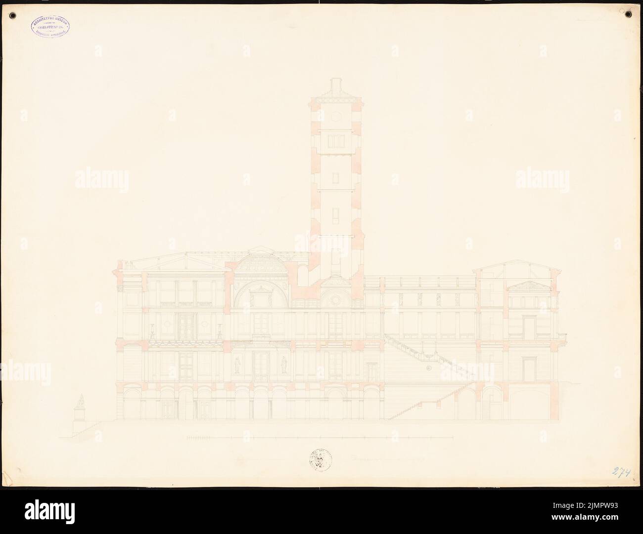 Raschdorff julius 1823 1914 rathaus querschnitt tusche aquare hi-res ...
