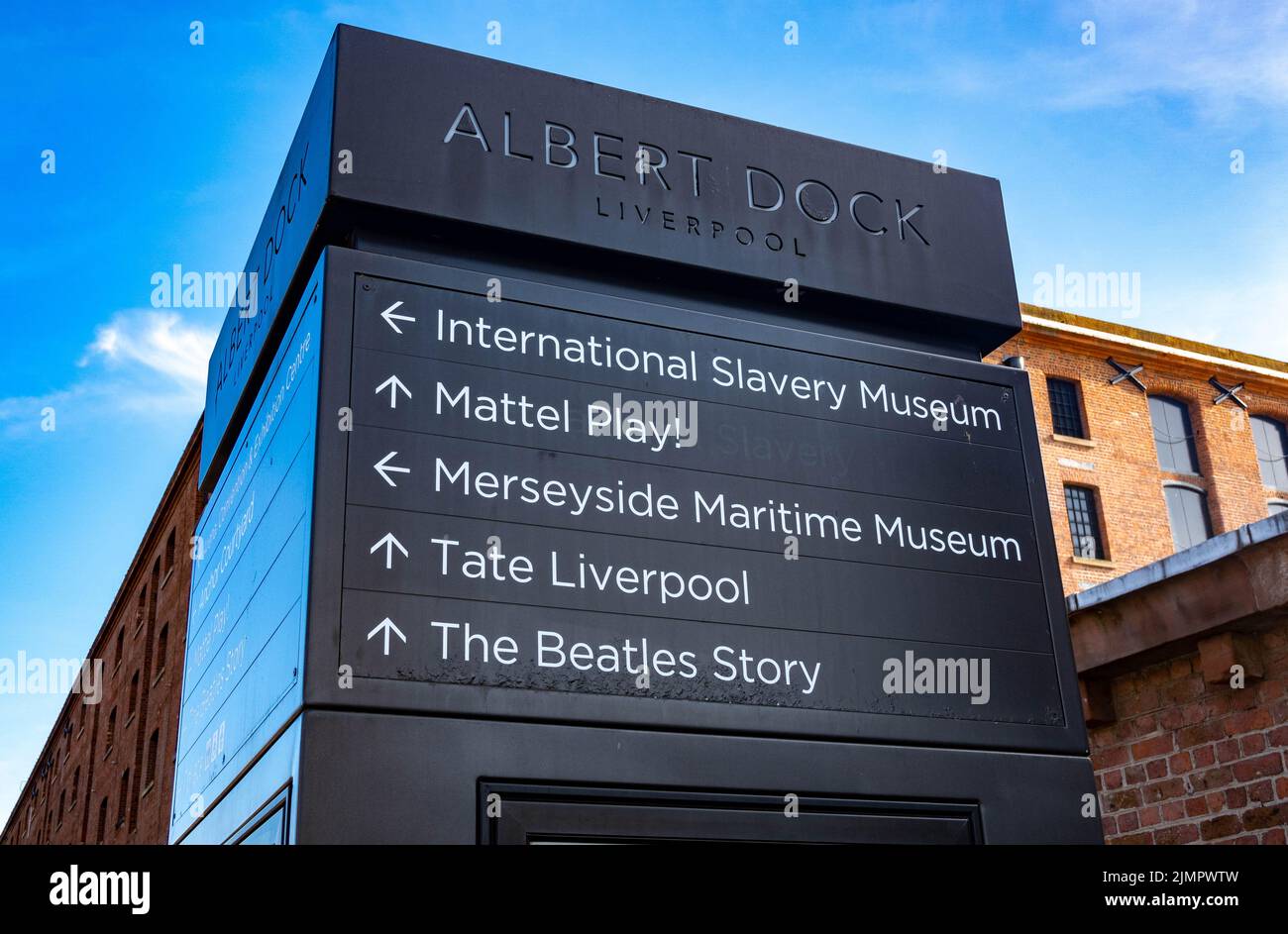 Directional sign at Albert Dock, Liverpool Stock Photo - Alamy