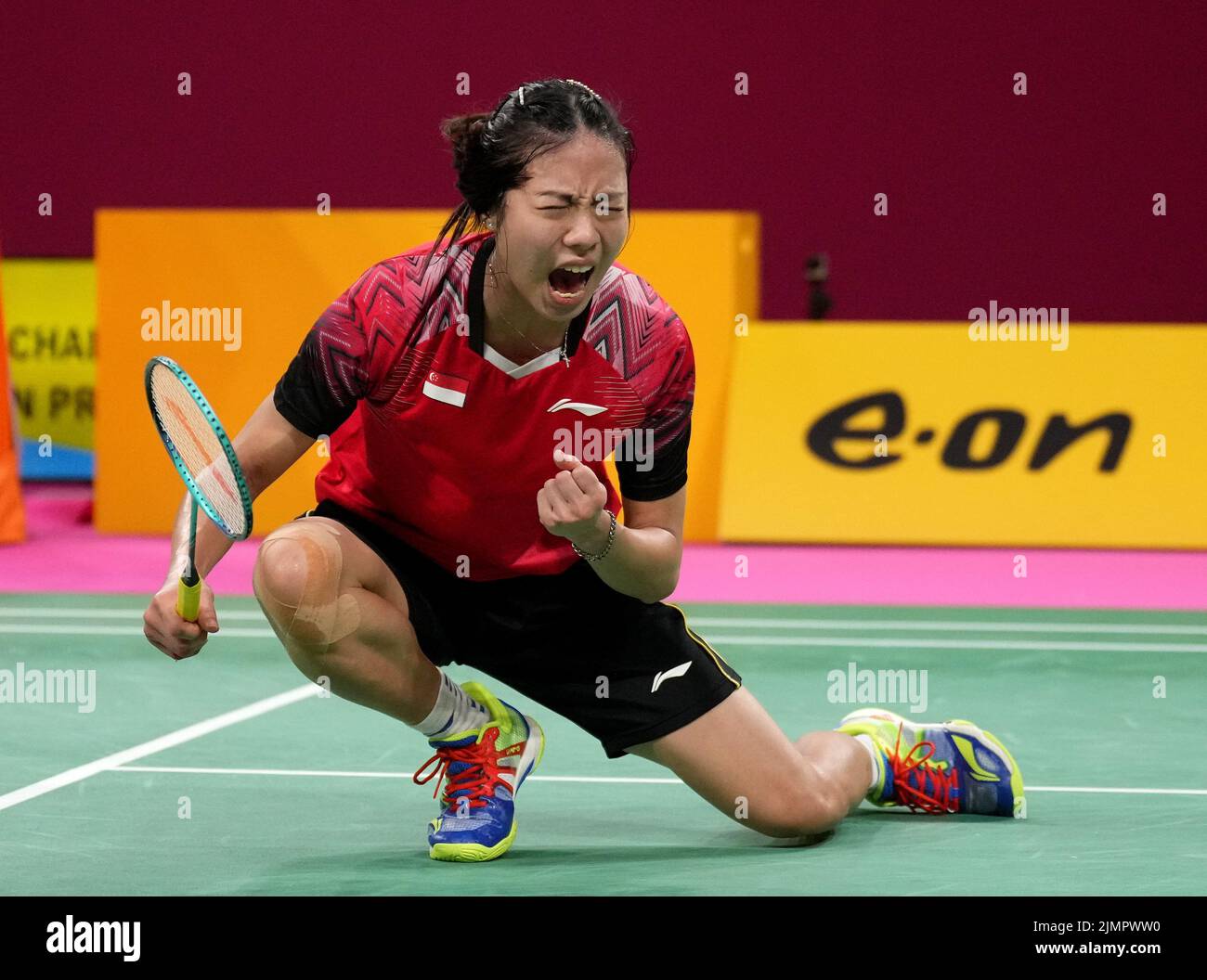 Singapore's Jia Min Yeo celebrates victory in the women's singles match ...