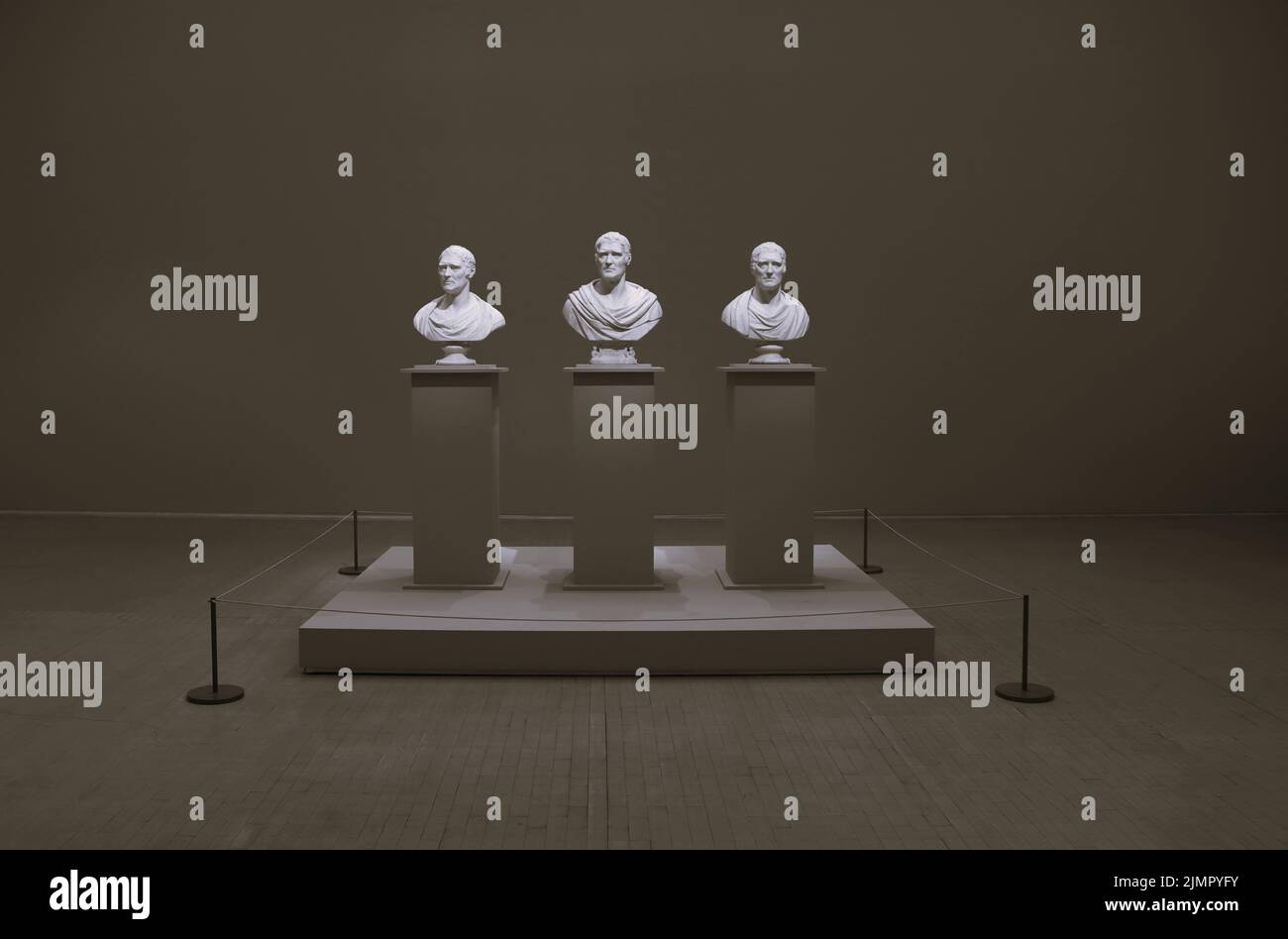 Classic Fathers Of Rome. Roman Head Statue figures in a gallery Stock ...