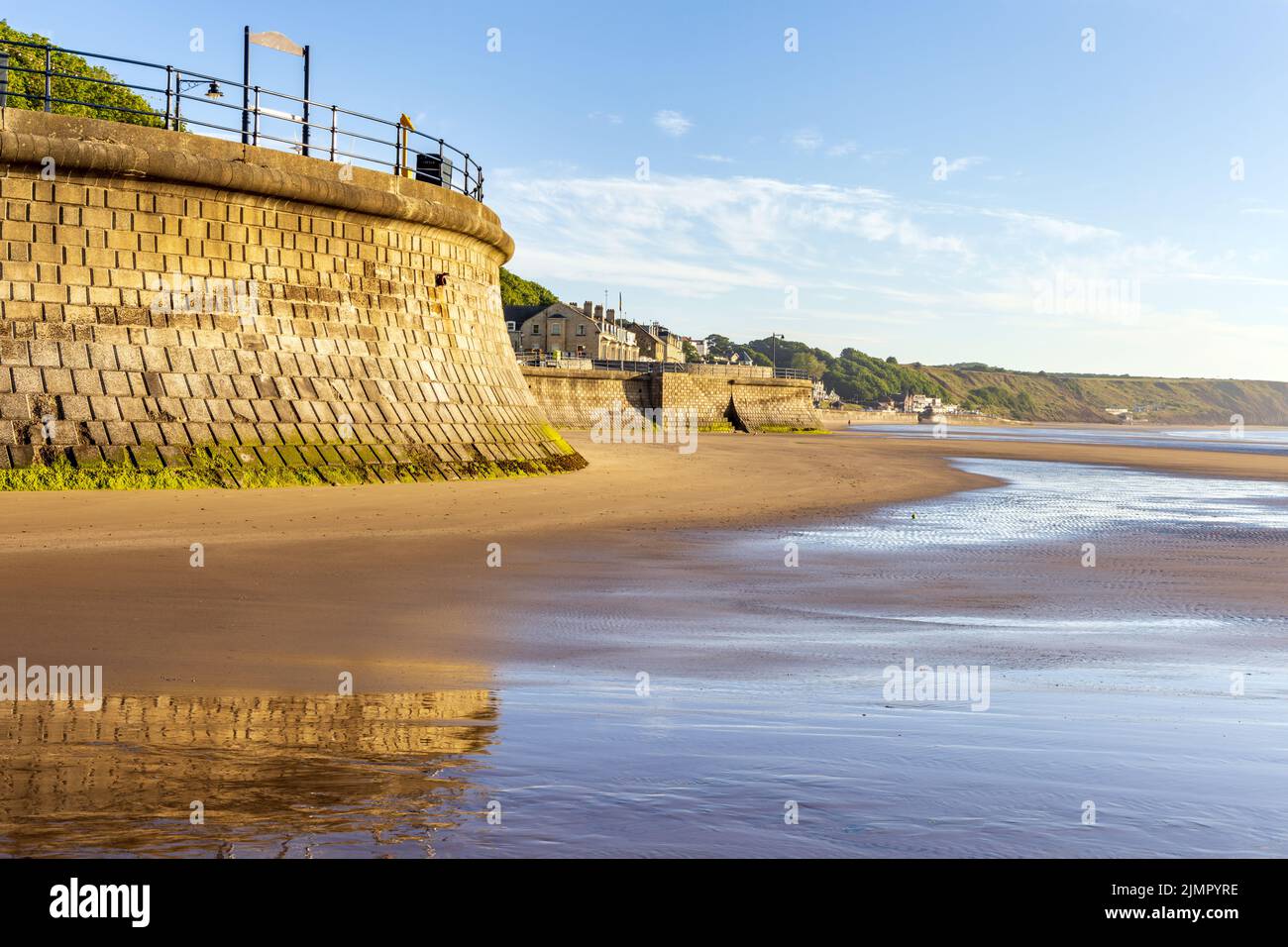 Coastal defences protecting the seaside town of Filey on the North ...