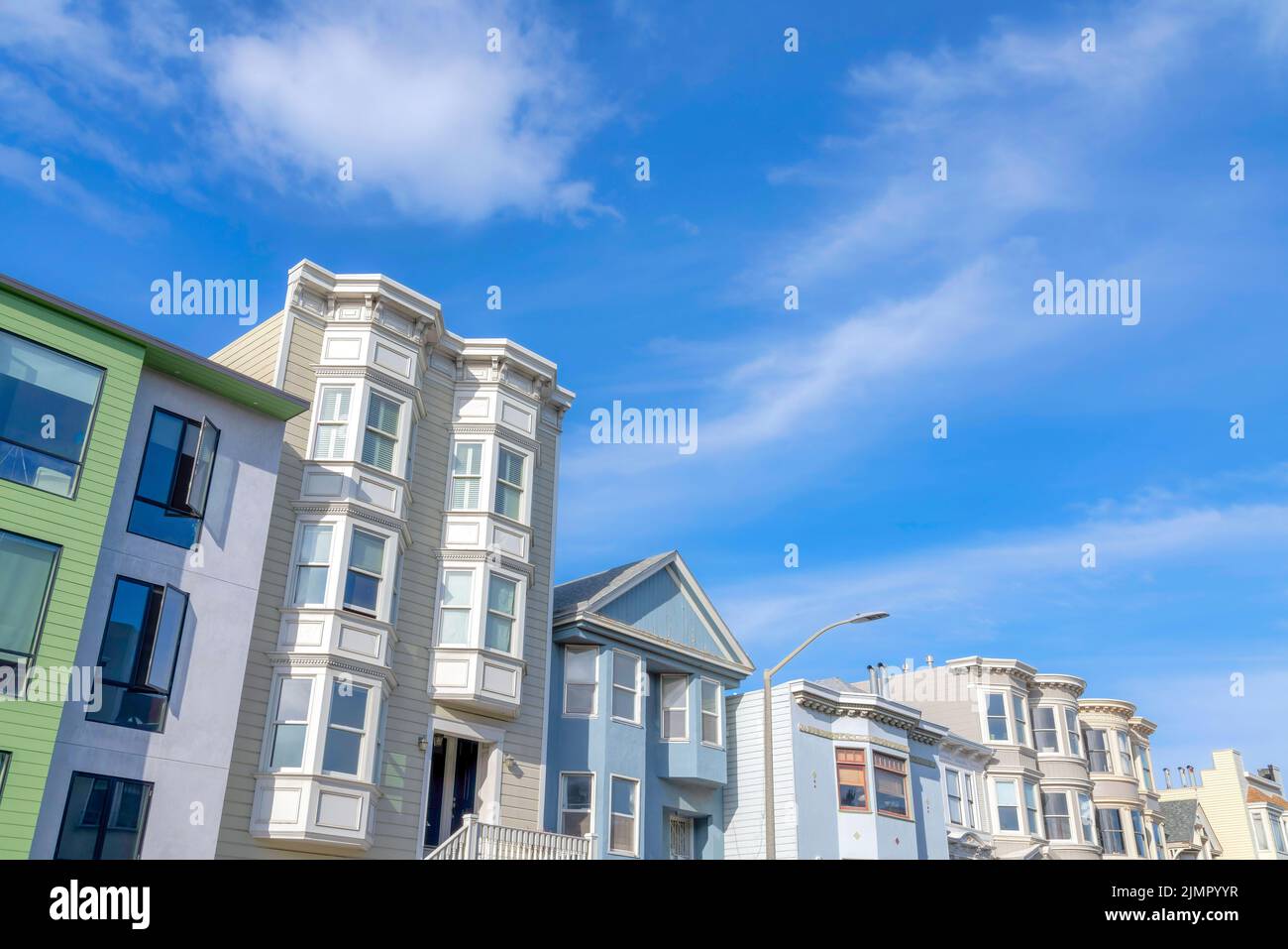 Suburban neighborhood in San Francisco, California with townhomes. Row ...