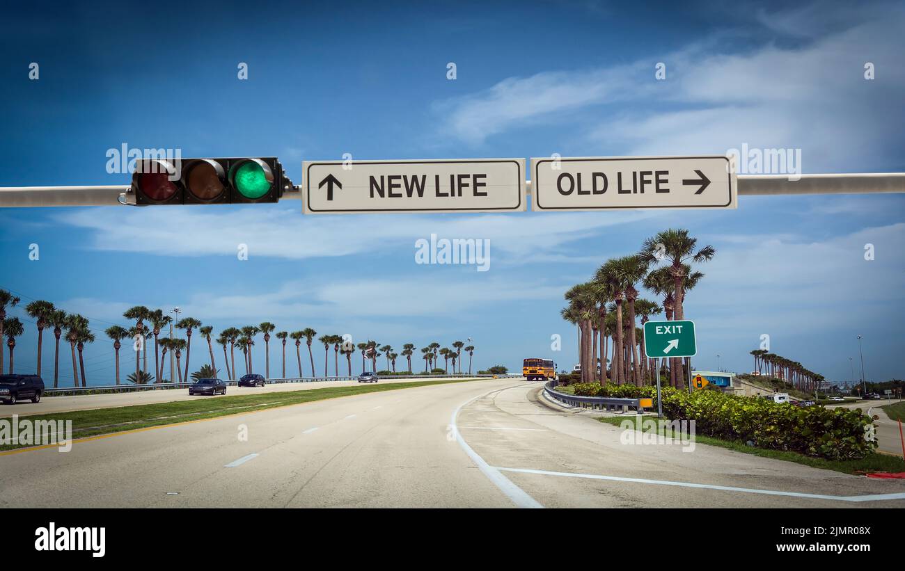 Street Sign the Direction Way to NEW LIFE versus OLD LIFE Stock Photo ...