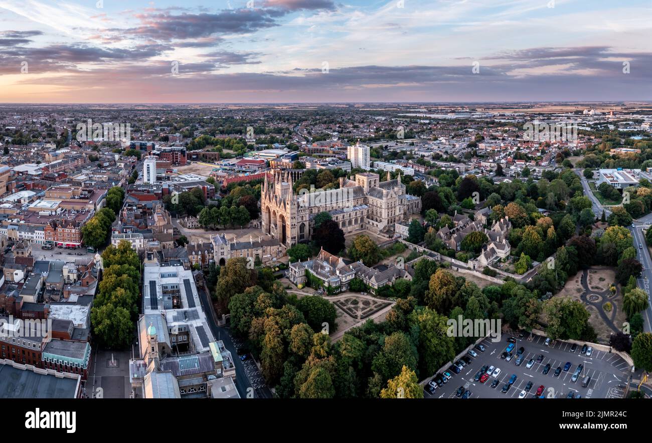 PETERBOROUGH, UK - AUGUST 4, 2022. An aerial cityscape of Peterborough ...