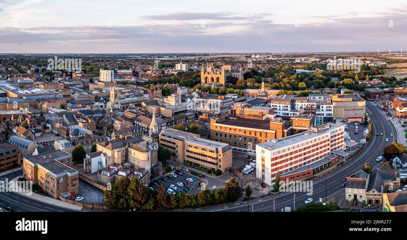 PETERBOROUGH, UK - AUGUST 4, 2022. An aerial cityscape of Peterborough ...