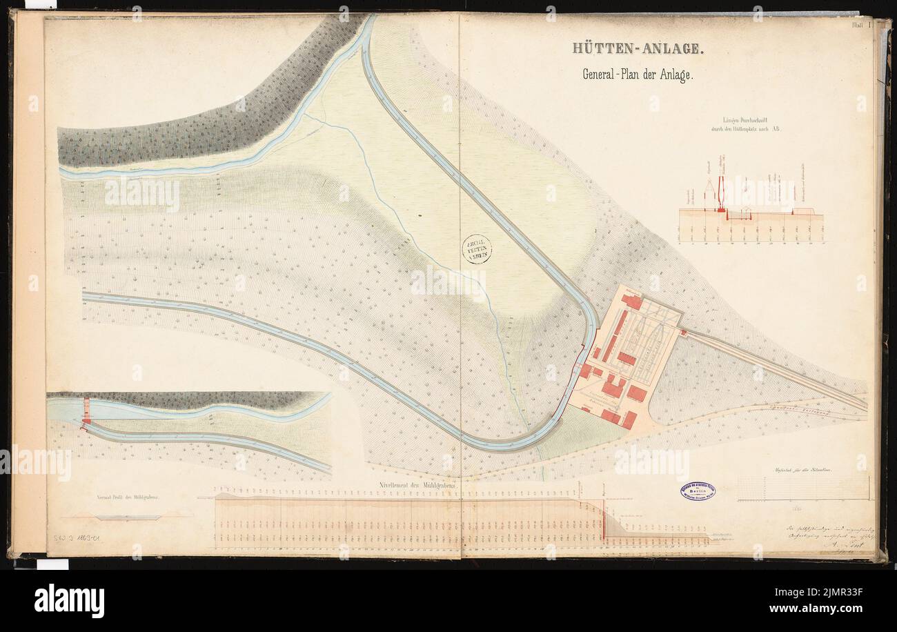 Lent Alfred (1836-1915), blast furnace system with a connecting railway ...